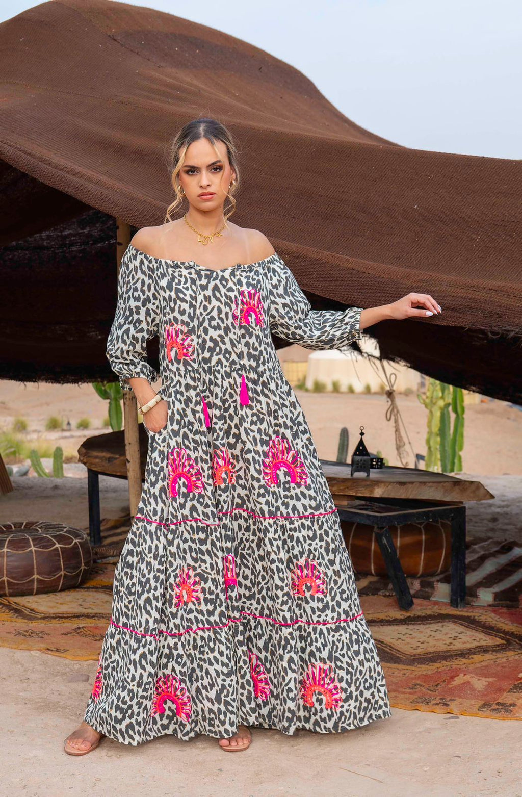 Saby Black Leopard Off The Shoulder Dress – Indian Summer